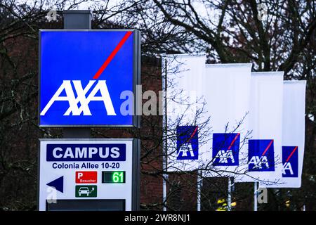 Cologne, Germany. 11th Mar, 2024. Flags fly in front of the Axa ...