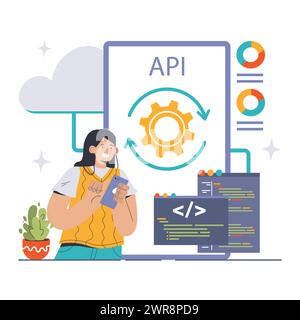 API technology concept where a focused developer engages with ...