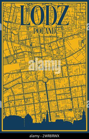 Road network poster of the downtown LODZ, POLAND Stock Vector Image ...