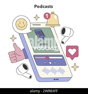 Podcasts concept. Smartphone streaming engaging audio content with ...