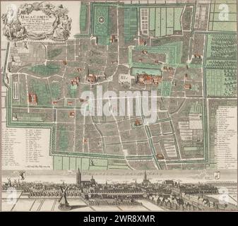 Map of The Hague with cityscape, Anonymous, 1724 - 1806 print Map with ...