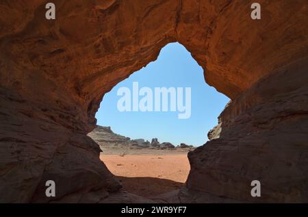 Rock formation with an erosive window in the Sahara desert, Algeria ...