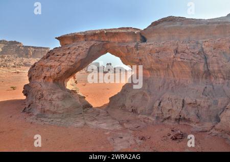 Rock formation with an erosive window in the Sahara desert, Algeria ...