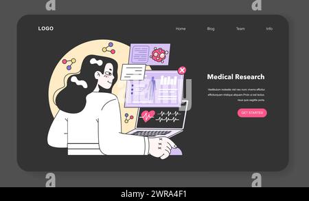Medical research night or dark mode web banner or landing page ...