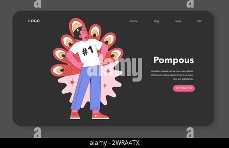 Pompous character concept. Man with peacock feathers evoking arrogance ...