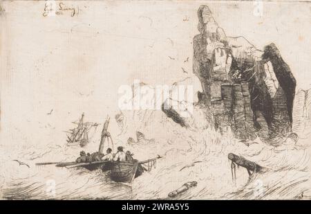 Sailing sloop with broken mast off the coast of Norway, Egidius Linnig ...