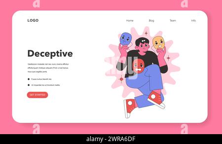 Deceptive Personality concept. A figure holding masks with varied ...