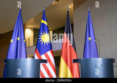 Lecterns and flags taken during a press conference by Federal ...