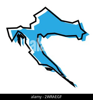 Croatia country simplified map. Thick black outline contour. Simple ...