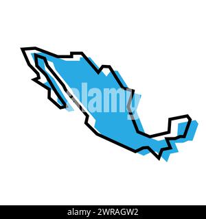 Mexico country simplified map. Thick black outline contour. Simple ...