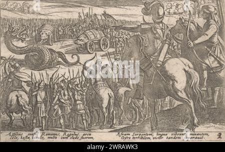 Army fights a giant snake, Antonio Tempesta, 1605 print An army locks a ...