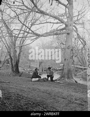A photograph of the ruins of a railroad bridge at Blackburn's Ford ...