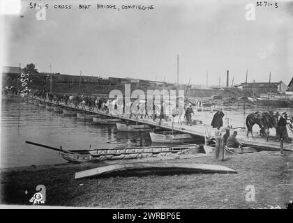 Spahis cross boat bridge, Compiegne, 1914. Spahi soldiers crossing a ...