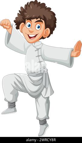 Animated boy in karate pose with a joyful expression Stock Vector Image ...