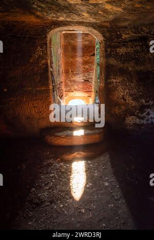 Staircase through the rock in the medieval castle ruins of Klein ...