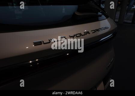 part of BYD Atto 3 EV, close-up logo sign, brand logotype signboard ...