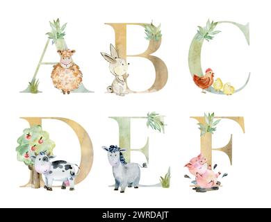 Watercolor farm animals letters Stock Photo - Alamy