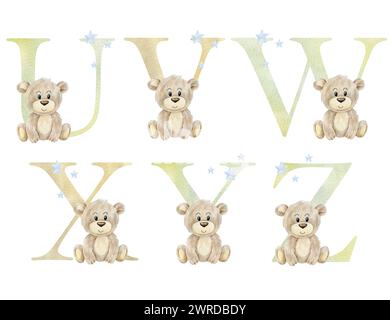 Watercolor baby letters for invitation card, nursery poster and other ...
