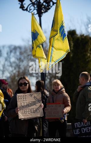 Flags of Azov brigade on a peaceful demonstration in memory of fallen ...