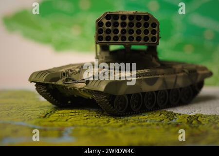 Model of panzer rocket launcher vehicle of Russian army on map Stock ...