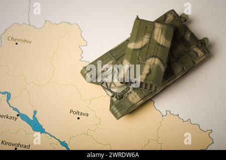 Model of panzer rocket launcher vehicle of Russian army on map Stock ...