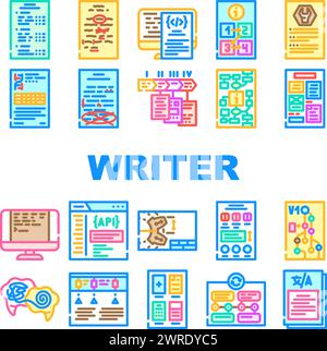 technical writer document manual icons set vector. typewriter plan ...