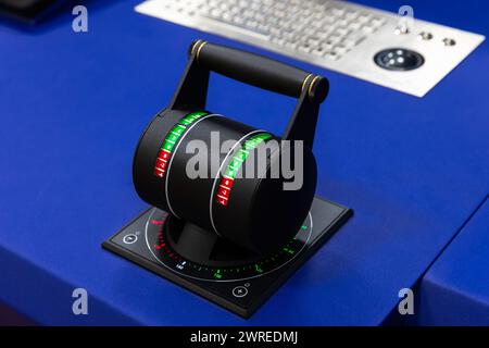Azimuth thruster control lever and angle indicators mounted in a tug ...