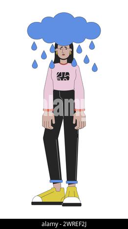 Rain cloud above middle eastern woman head 2D linear cartoon character ...