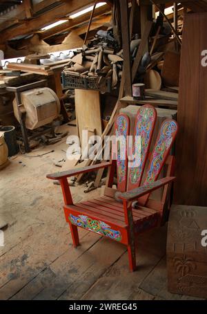 Traditional Costa Rican furniture workshop and painted chair, Sarchi ...