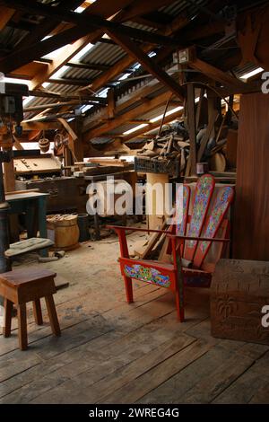 Traditional Costa Rican furniture workshop and painted chair, Sarchi ...