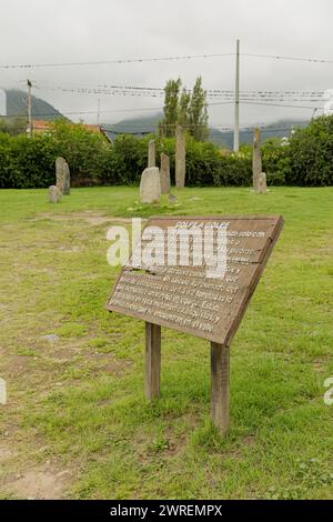 Sign in Spanish that tells how the monoliths were made. Sign in Spanish ...