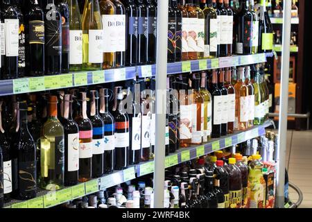 Belarus, Minsk - 20 november, 2023: Bottles of alcohol on the store ...