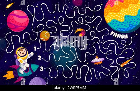 Maze game for kids with explore science logo in space theme ...