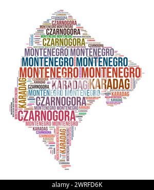 Montenegro Word Cloud. Country shape with region division. Montenegro ...