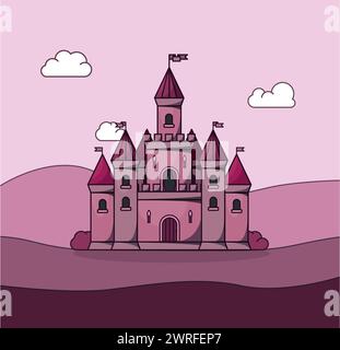 Pink princess medieval vector castle. Cartoon fairy tale castle tower icon Stock Vector Image ...