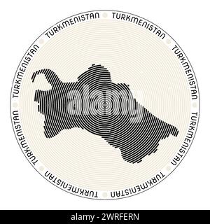 Turkmenistan icon. Round logo with country map and title. Stylish ...