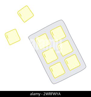 Square tablets, cold and flu lozenges or pills package, doodle style ...