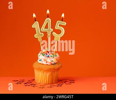 Birthday candle number 145 - Invitation card in red background Stock ...