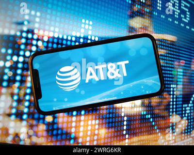 In this photo illustration AT&T Inc. logo seen displayed on a ...