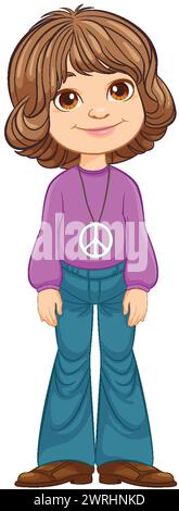 Cartoon child with peace symbol necklace Stock Vector Image & Art - Alamy