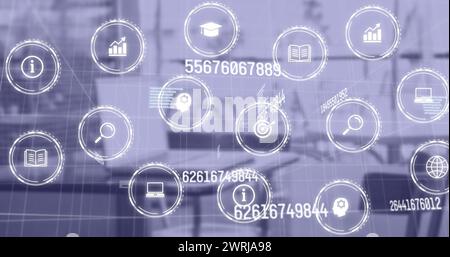 Image of network of connections with icons over white background Stock ...