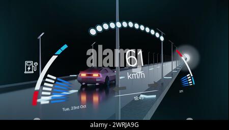 Image of car interface over digital car model on black background Stock ...