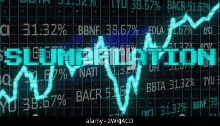 Image of slumpflation text in blue with graph over world map and processing data Stock Photo - Alamy