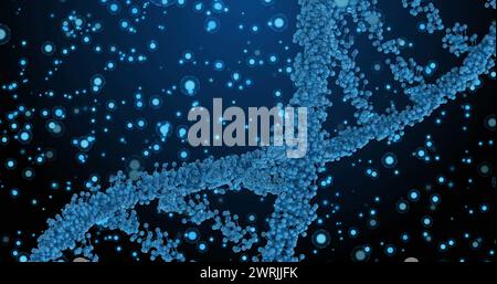 Image of dna over blue dots on navy background Stock Photo - Alamy