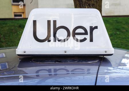 Uber car in Warsaw, Poland on February 27, 2019 (Photo by Mateusz ...