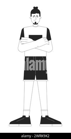 Woman angry arms crossed black and white cartoon flat illustration ...