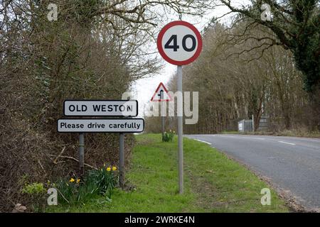 Old Weston village sign, Cambridgeshire, England, UK Stock Photo - Alamy