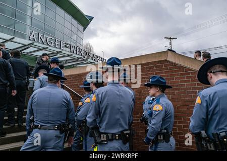 Fellow troopers attend the memorial ceremony of Washington State Patrol ...