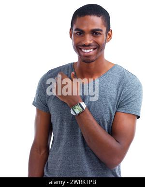 Black smartwatch isolated on a white background, new message Stock ...