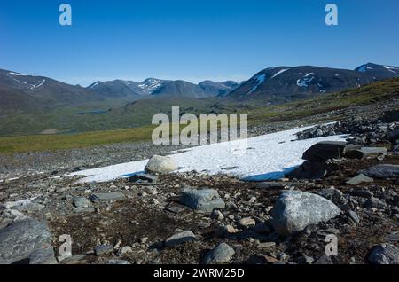 Swedish Lapland landscape with snow and fragile vegetation. Arctic ...